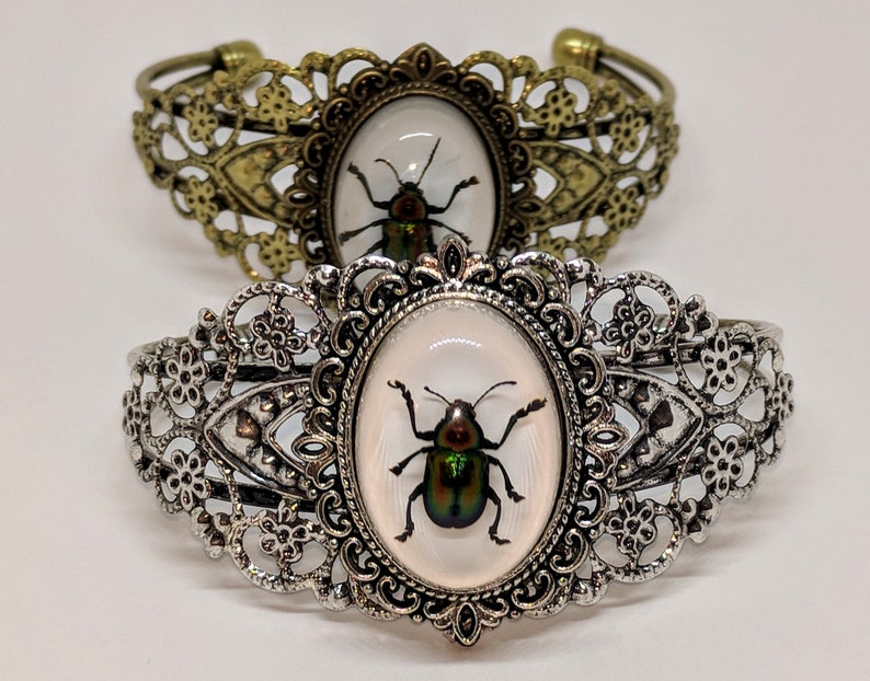Shiny Green Leaf Beetle Filigree Bangle Bracelet. Insect - Etsy