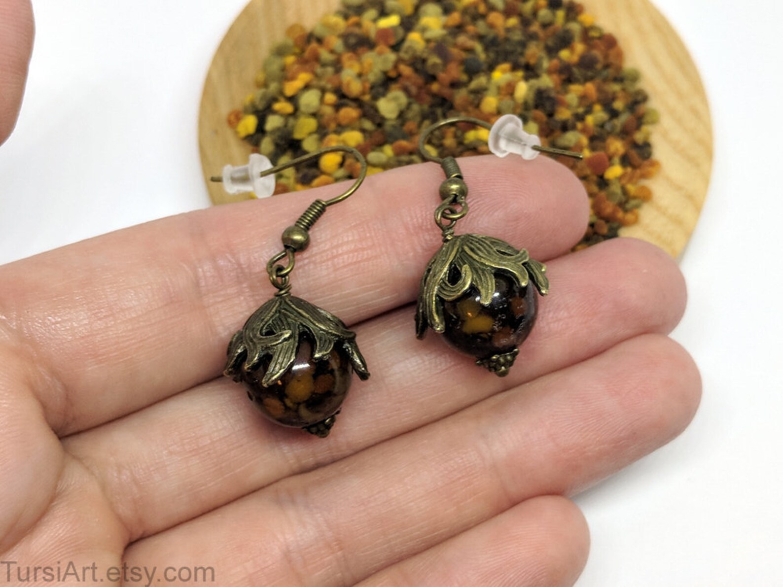 Bee Pollen Earrings Real Honey Bee Pollen in Resin Dangle | Etsy