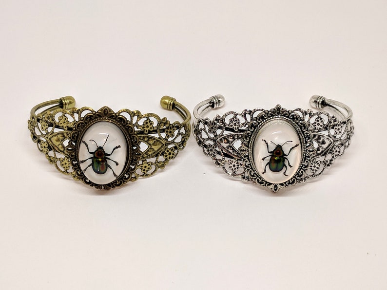 Shiny Green Leaf Beetle Filigree Bangle Bracelet. Insect | Etsy