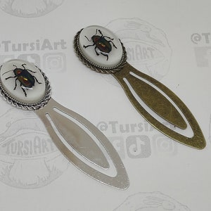 Real Beetle Bookmark Shiny Green Beetle in Resin Cabochon Brass Metal ...