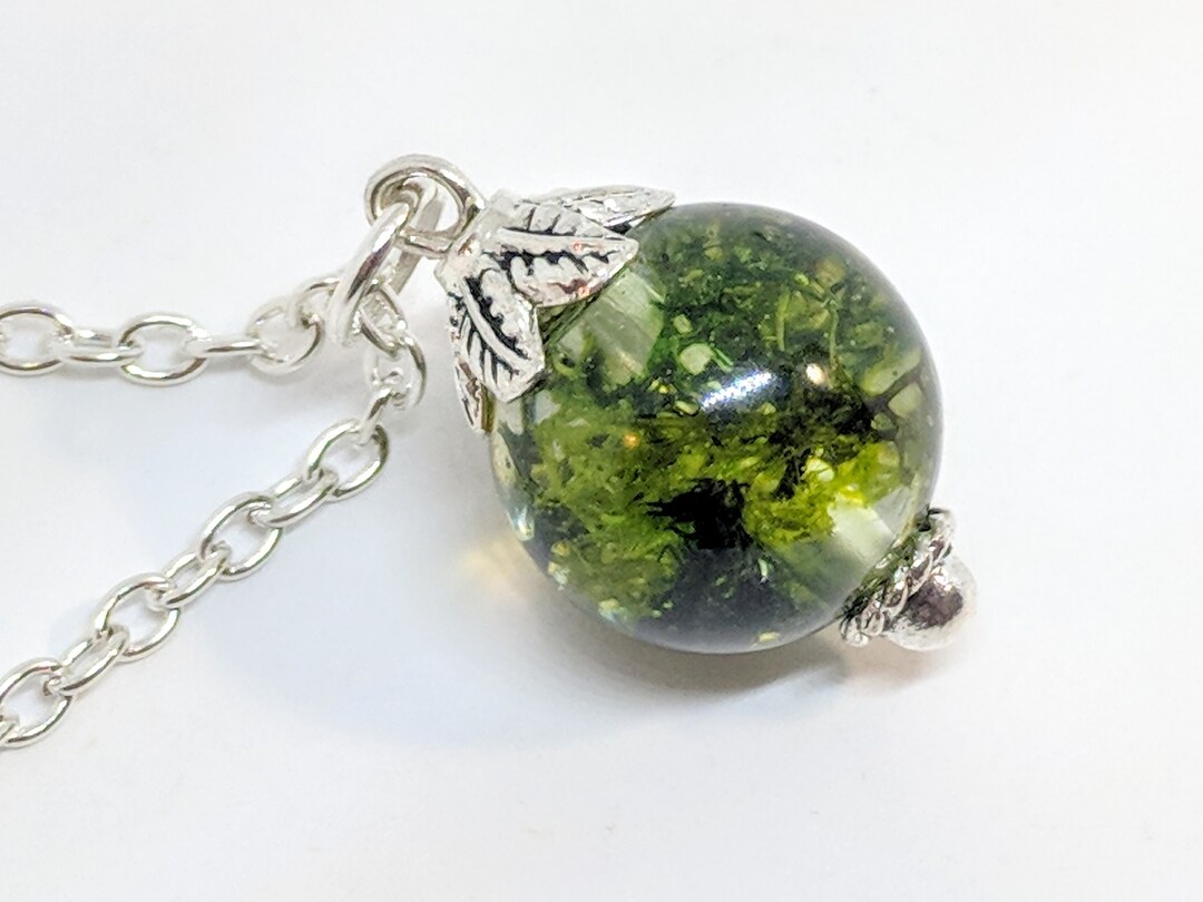 Moss and Lichen Necklace. Real Green Moss in Resin Pendant, Silver Tone ...
