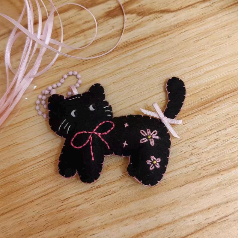 Felt Cat Keychain: Handmade Pastel Animal Key Ring - Etsy