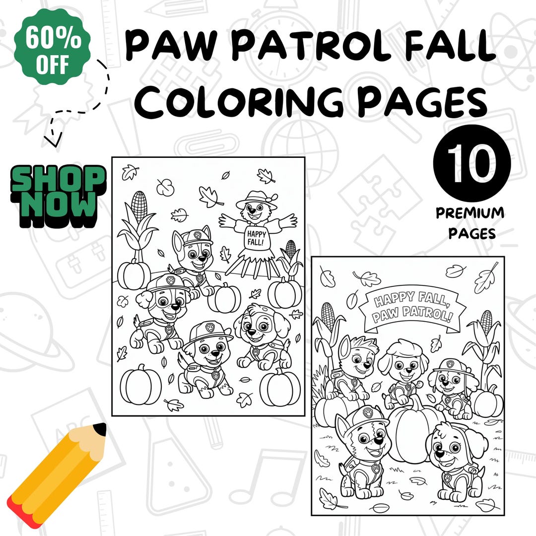 Paw Patrol Fall Coloring Pages: Kids Printable Activity Book (instant ...