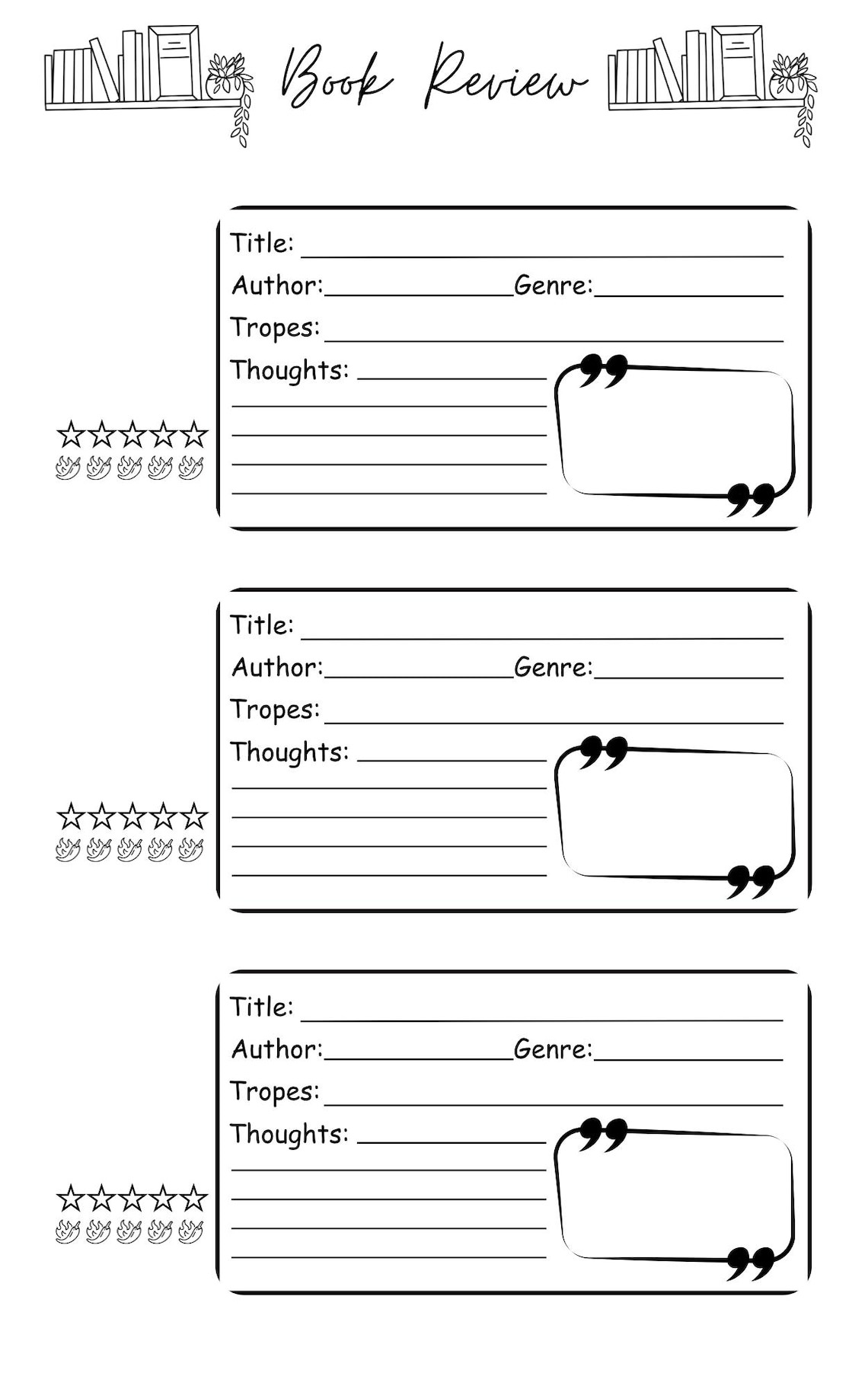 Printable Book Review Tracker – Digital Download - Etsy