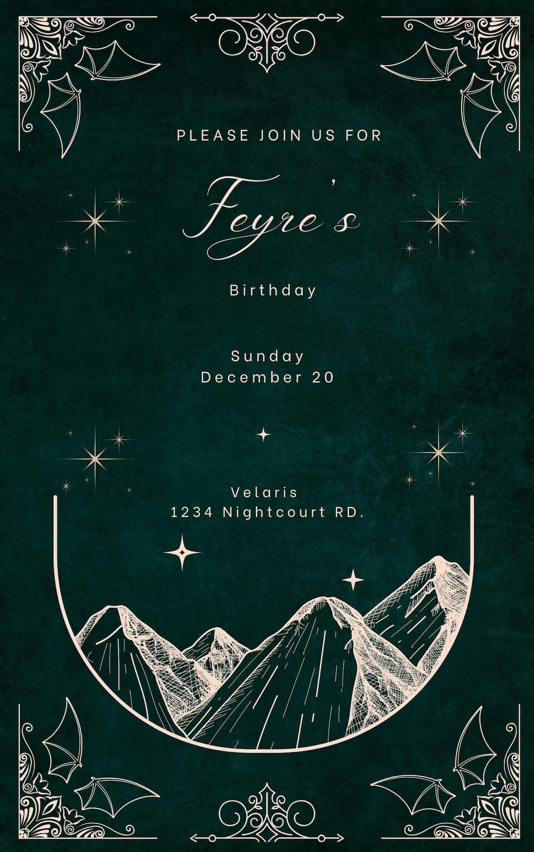 Acotar-inspired Birthday Invitation | Velaris Night Court Theme ...