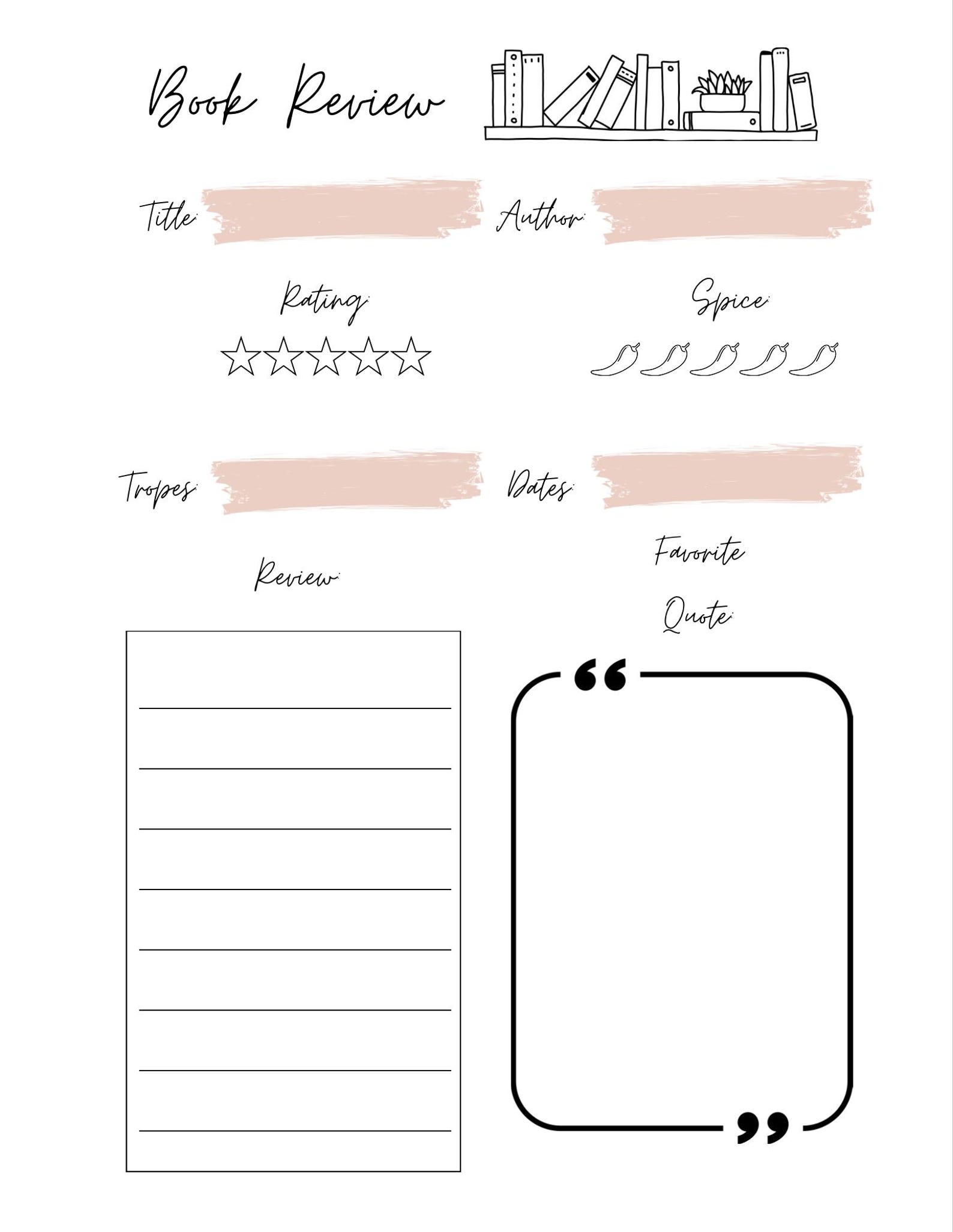 Printable Book Review Tracker – Digital Download - Etsy