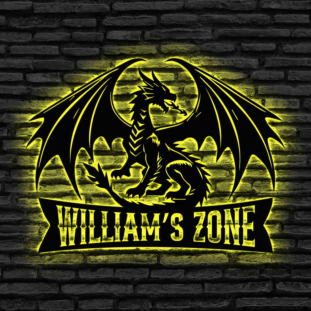 Custom Dragon Metal Wall Art LED Light Custom Name Dragon Metal Sign ...