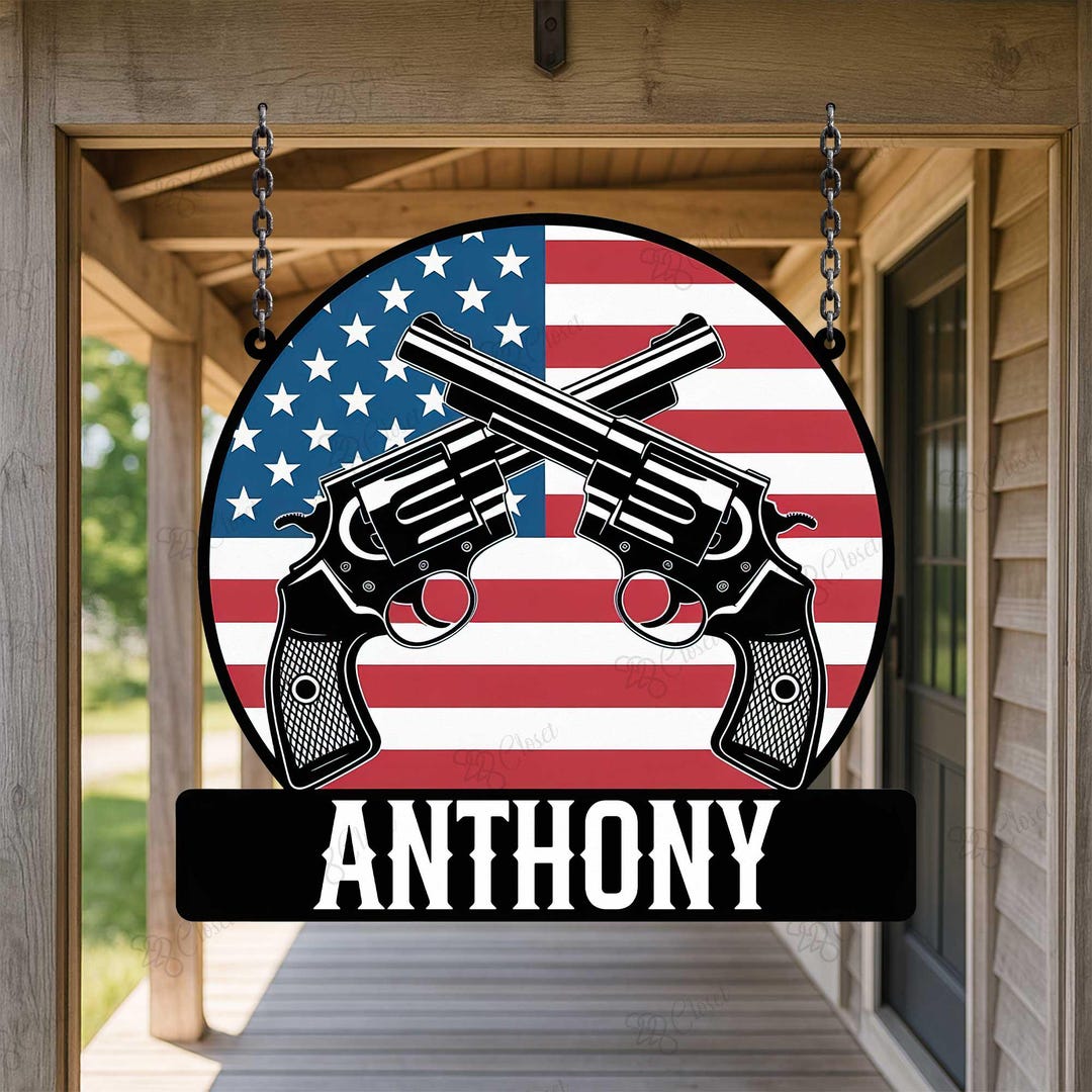 Custom Revolver Guns Metal Sign With American Flag, Personalized Pistol ...