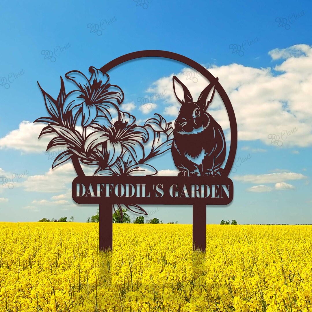 Custom Metal Garden Rabbit Flowers Sign, Rabbit Garden Sign, Flowers ...