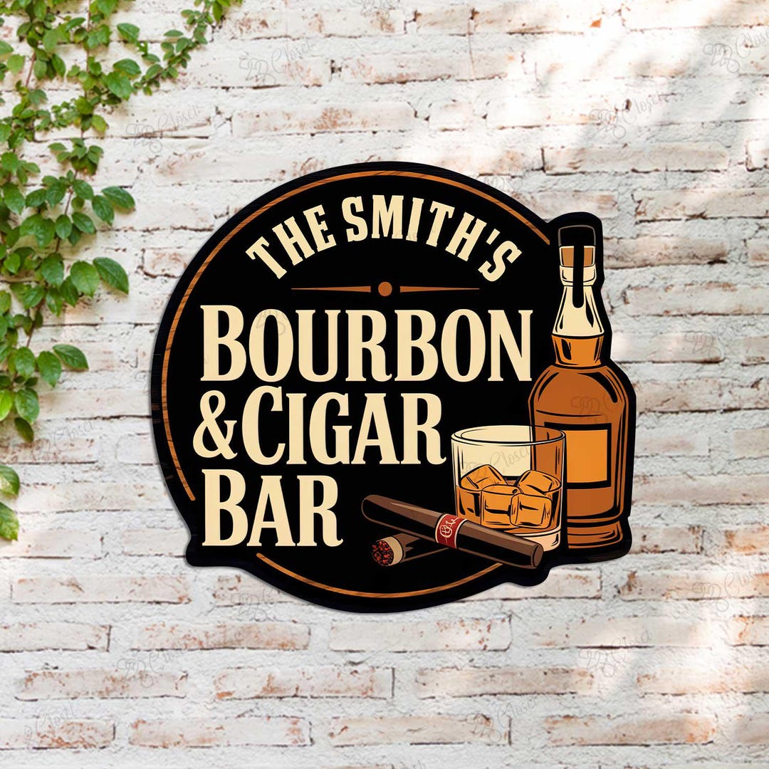 Custom Bourbon Cigar Metal Wall Art LED Light, Cocktail Wine Bar Metal ...