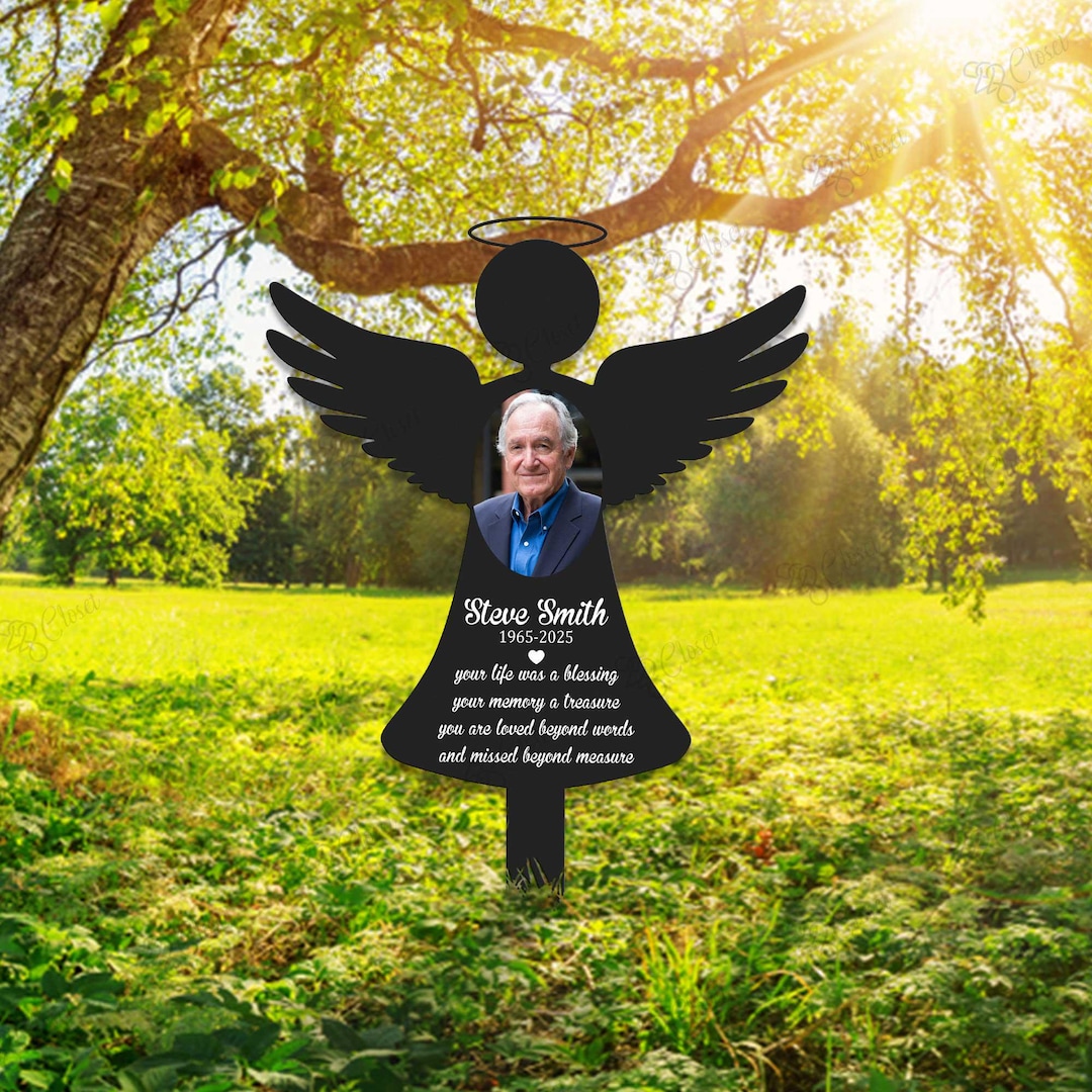 Personalized Memorial Angel Grave Marker, Photo Memorial Garden Stake ...