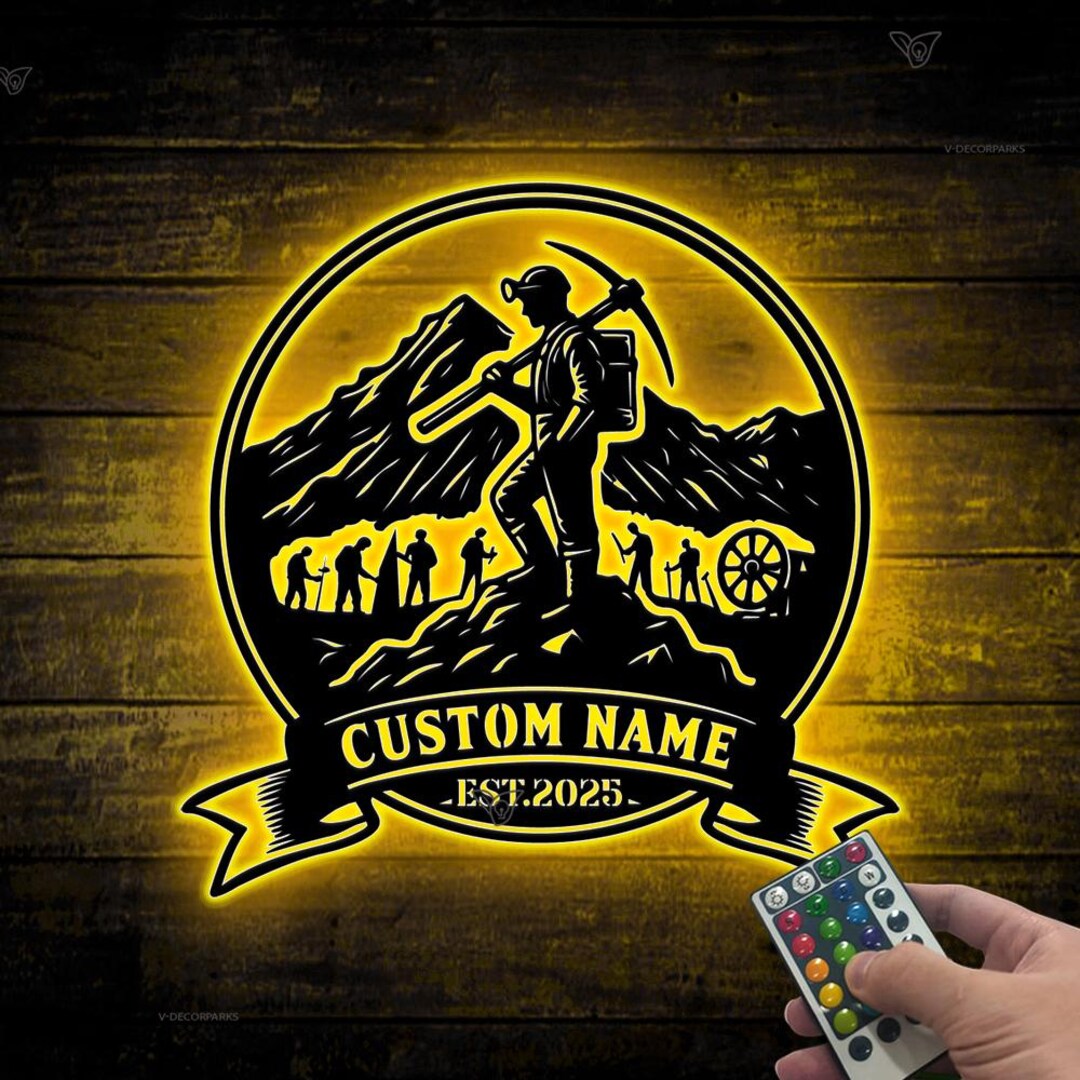 Custom Coal Mining Metal Wall Art LED Light, Personalized Miner Name ...