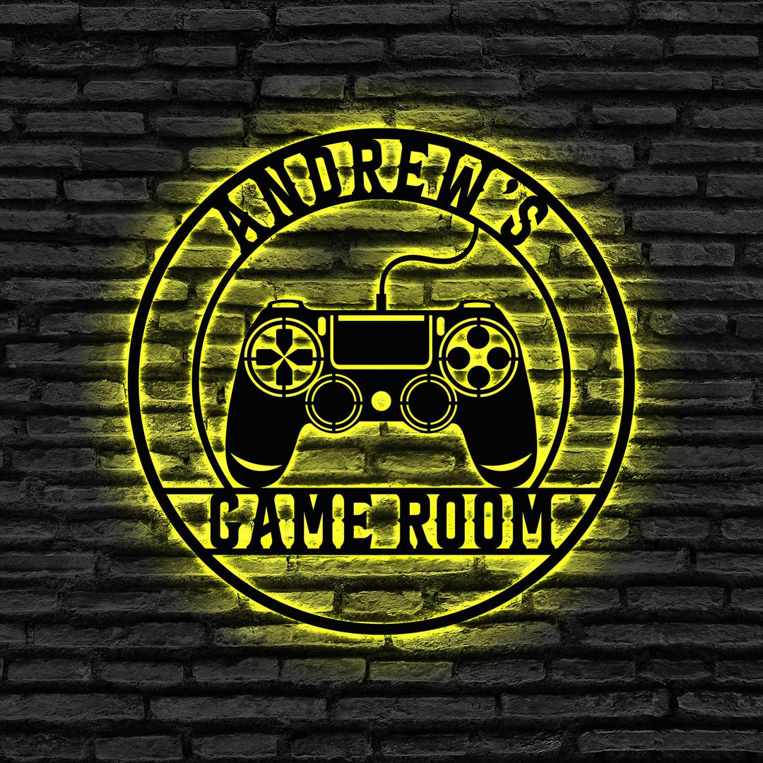 Custom Metal Gaming Sign With Led Light, Game Controller Metal Wall Art ...