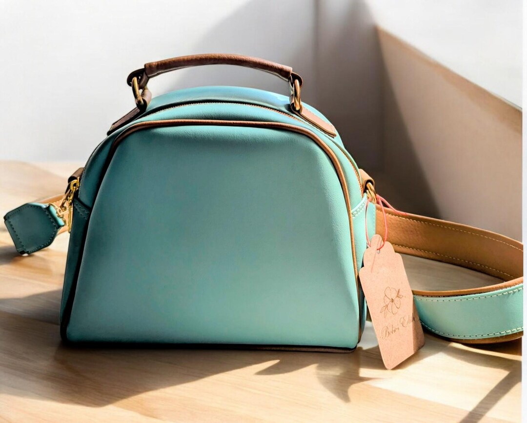 Handmade Teal Blue Mini Bag With Brown Leather Accents - Etsy