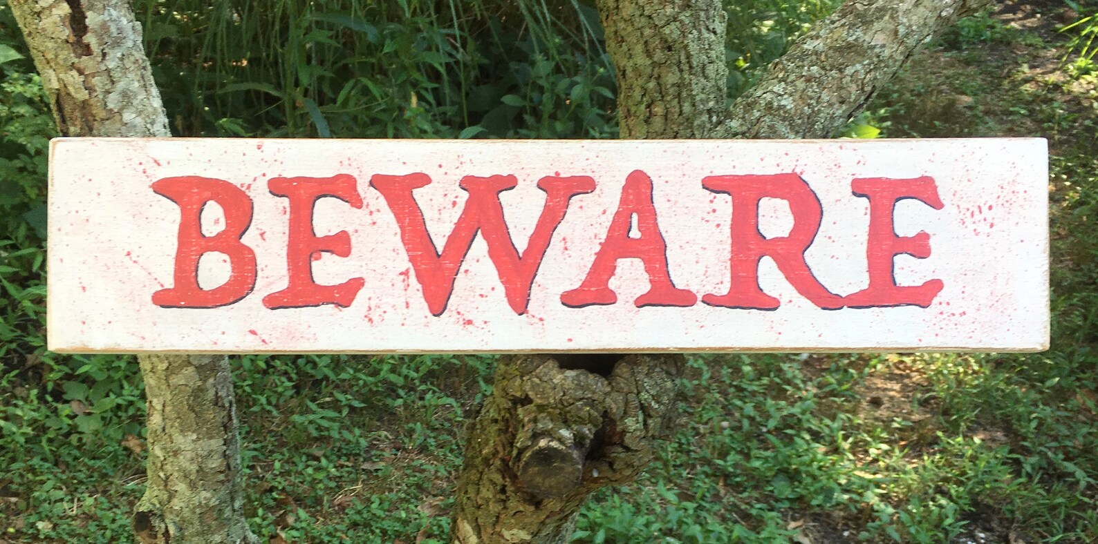 Halloween Beware Sign, White, Red, Hand Painted, Rustic, Distressed ...