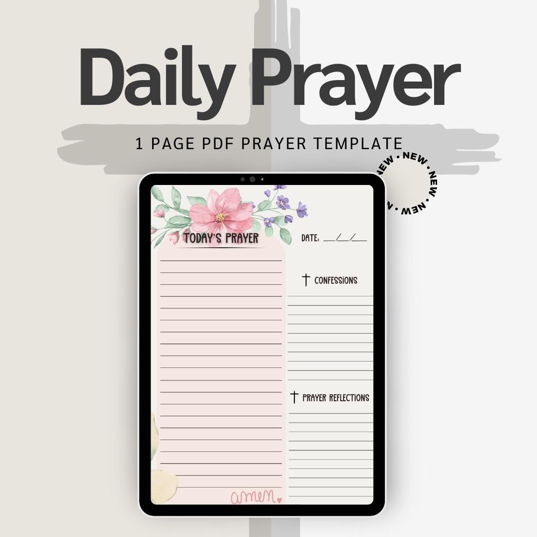 Printable Prayer and Reflections Template | One-page Spiritual Journal ...
