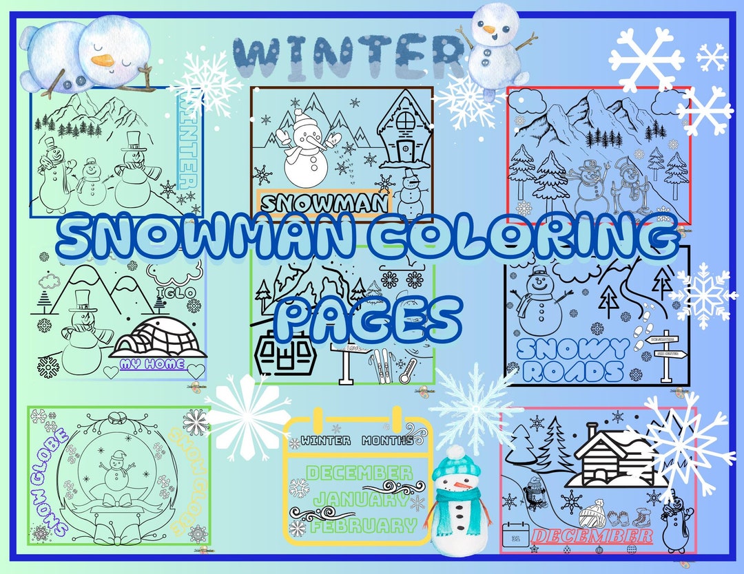 Winter, Snowman Coloring Pages, Instant Digital Download Pdf, 14 ...
