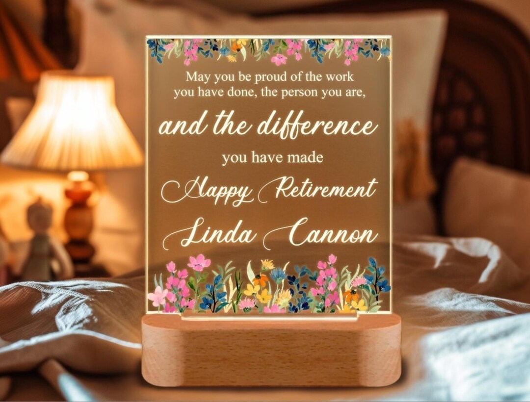 Personalized Retirement Gift: 3D Acrylic LED Lamp With Beech Wood Base ...