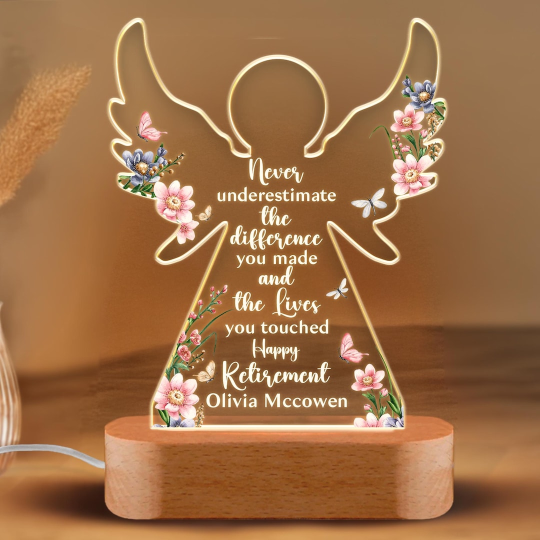 Personalized Retirement Gift: 3D Acrylic LED Lamp With Beech Wood Base ...