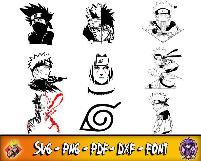 Paquete de SVG, PNG, Dxf, Eps de Naruto, archivos de corte, Cricut, silueta, svg de cumpleaños ...