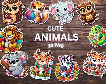 30 Printable Digital Sticker Bundle | PNG File Pack for DIY Projects ...