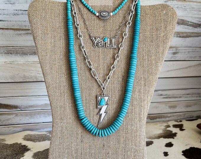 Turquoise Lightning Bolt Necklace, Thunder Strike Necklace, Western ...
