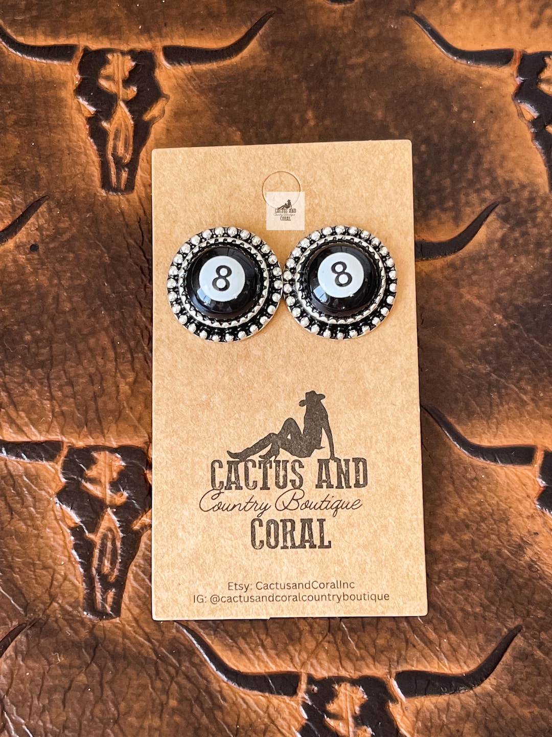 Western 8 Ball Stud Earrings, Old West Billiard Pool Earrings, Lucky ...