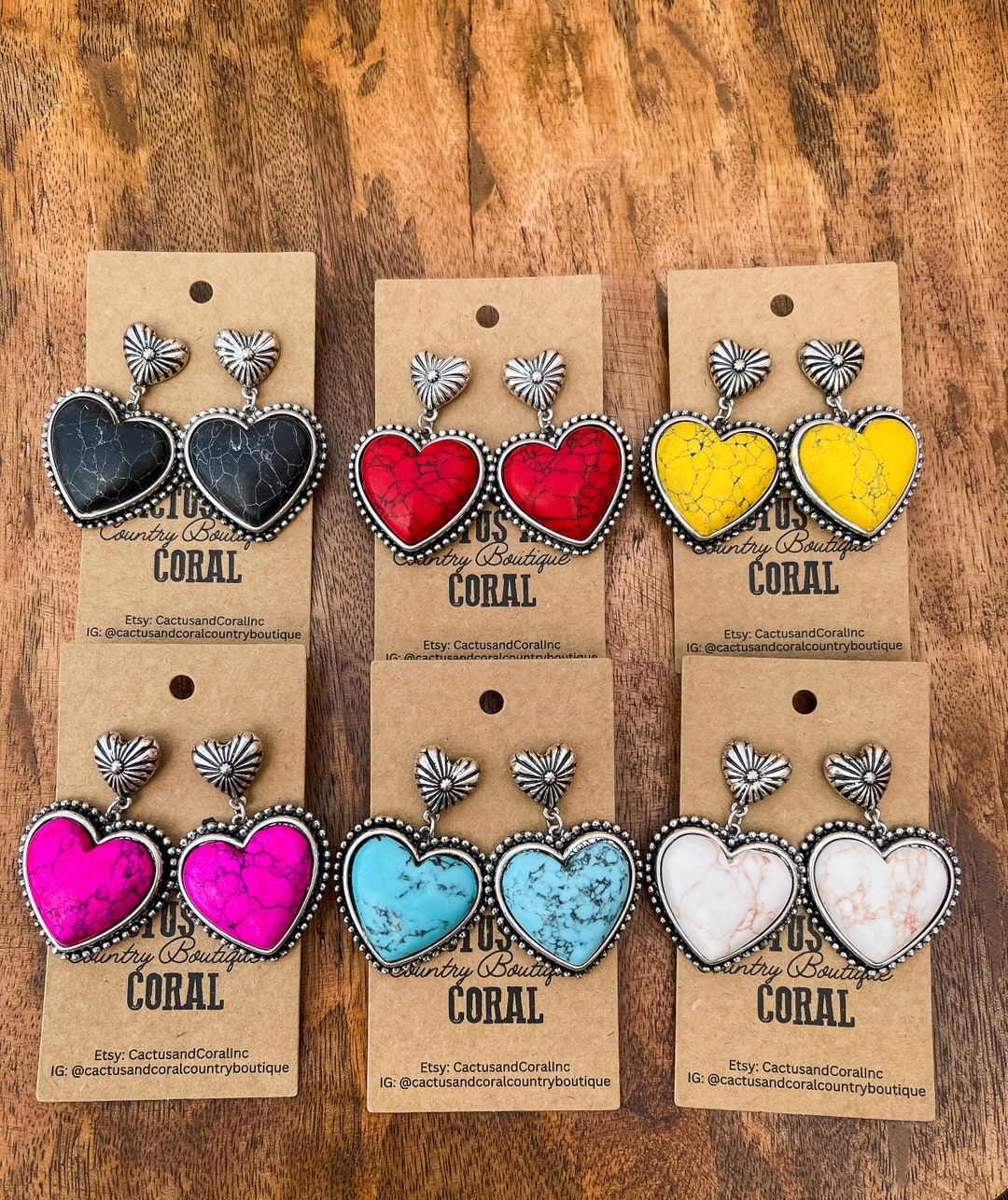 Studded Silver Heart Stone Concho Earrings - Etsy