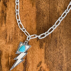 Turquoise Lightning Bolt Necklace, Thunder Strike Necklace, Western ...
