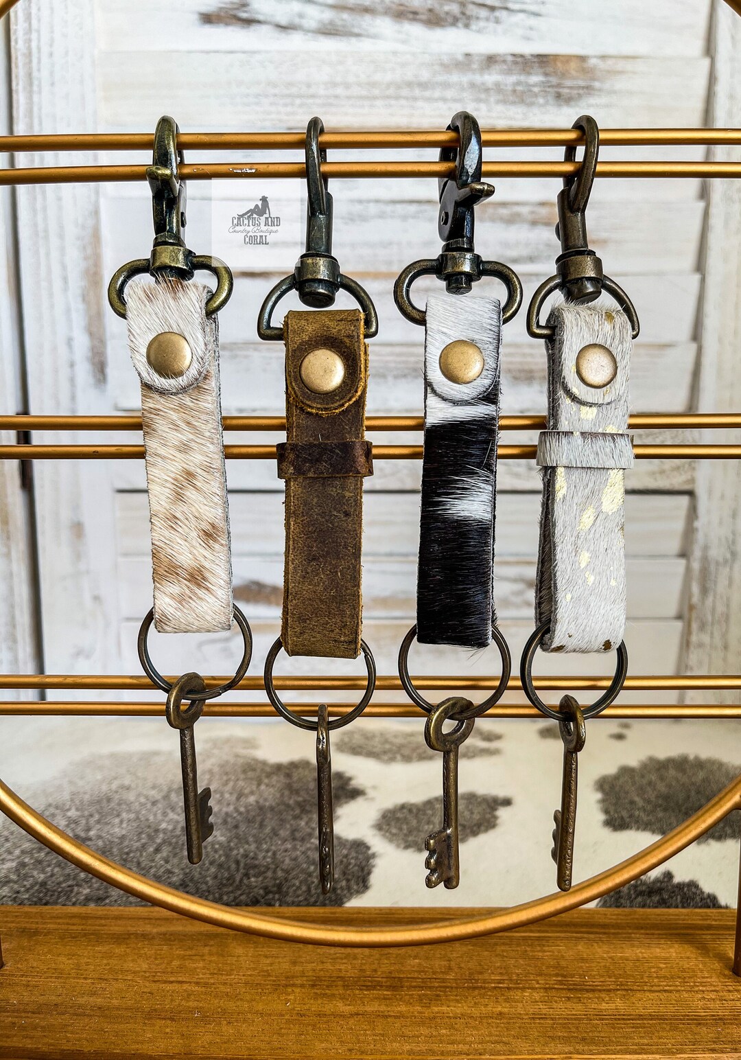 Cowhide Leather Keychain Key Fob, Western Hair on Hide Cowhide Wristlet ...