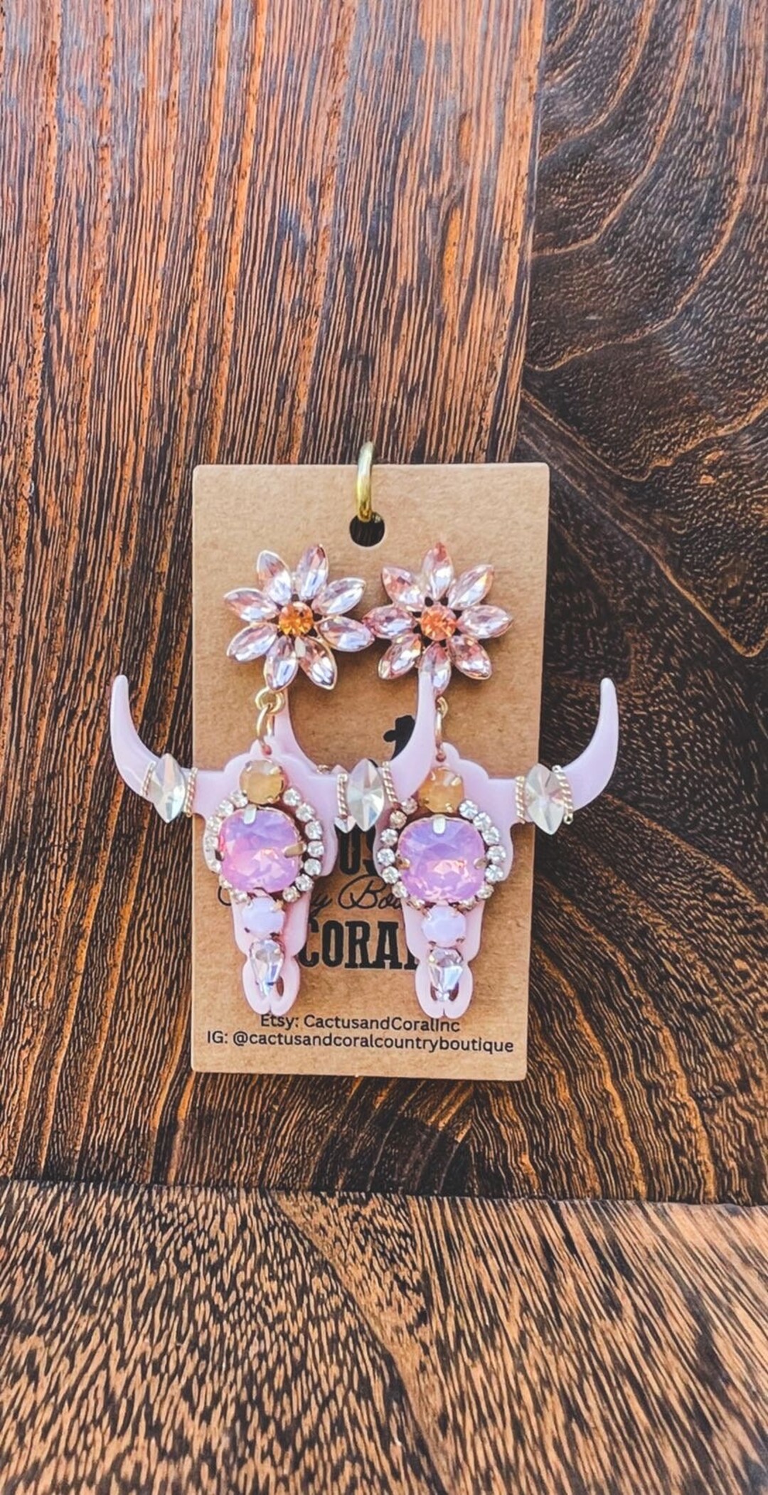 Light Pastel Pink Longhorn Rhinestone Earrings| Edgy and Punchy Western ...