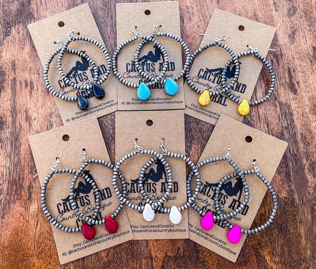 Edgy Western Stone Hoop Earrings| Western Boho Jewelry| Navajo Pearl ...