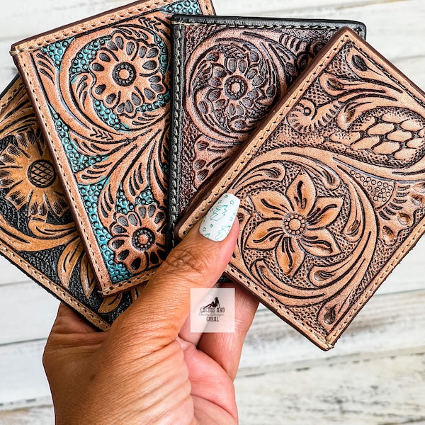 Black Tooled Card Wallet - Etsy