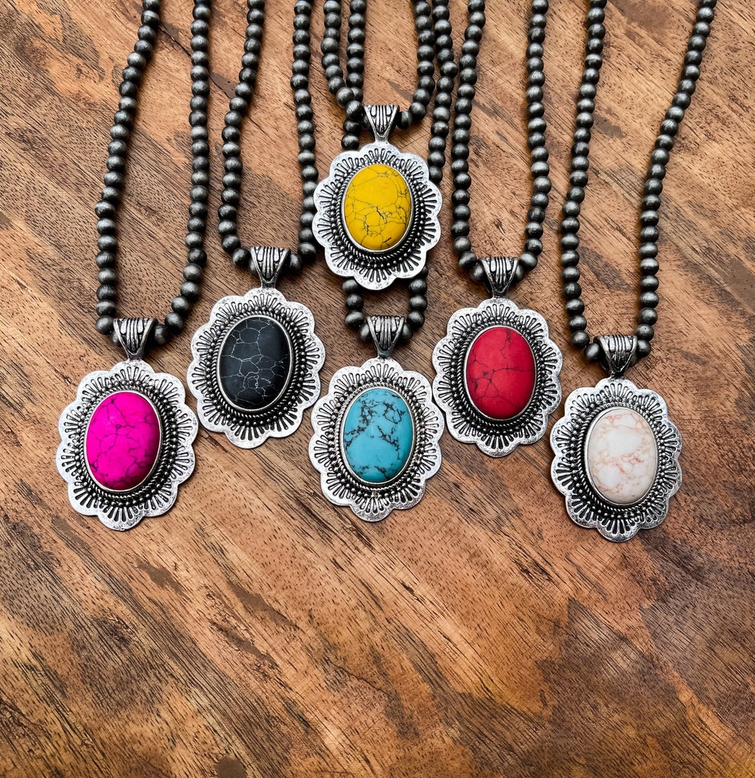 Large Concho and Navajo Pearl Stone Necklace - Etsy