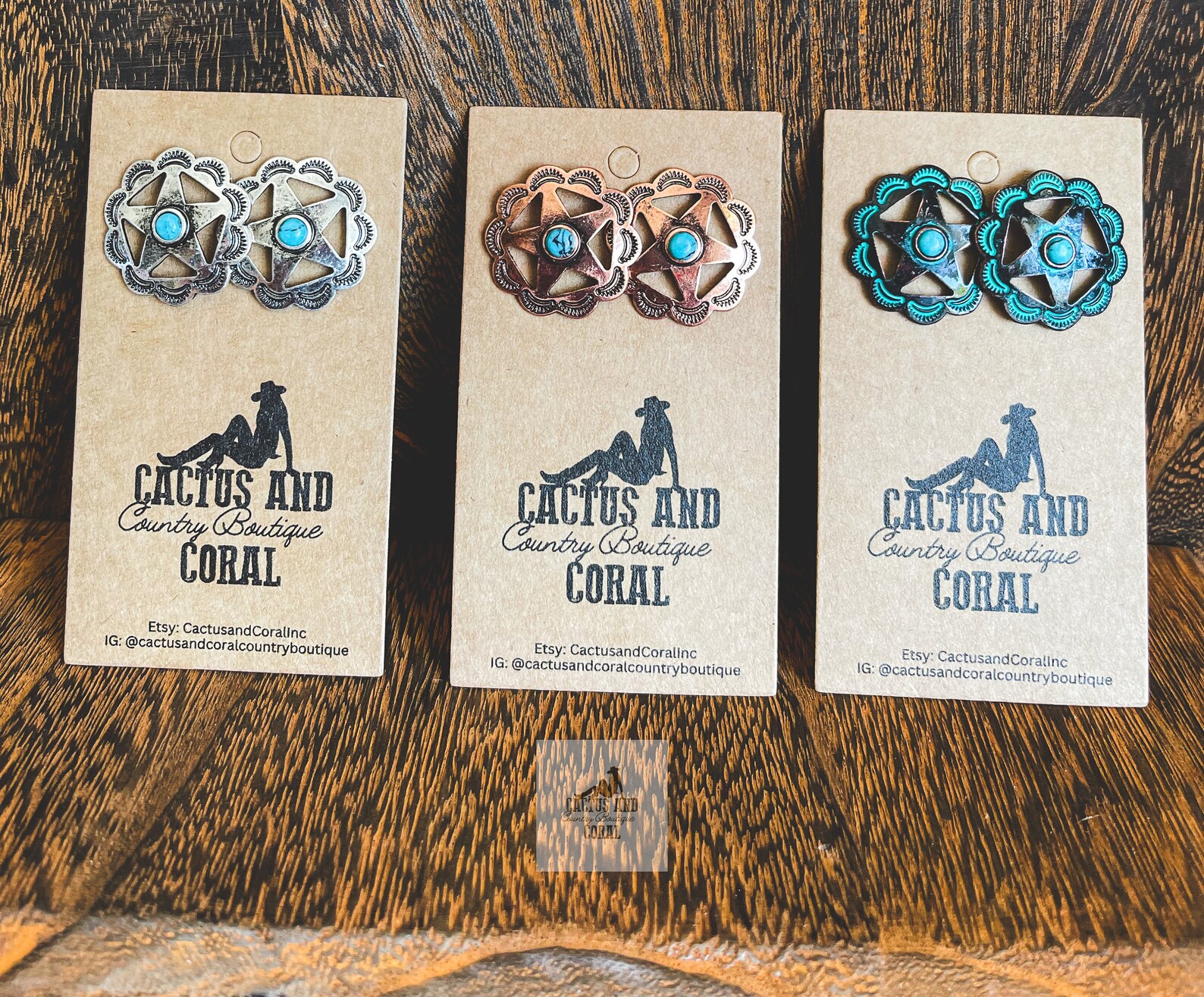Texas Star Turquoise Concho Stud Earrings, Silver Turquoise Patina or ...