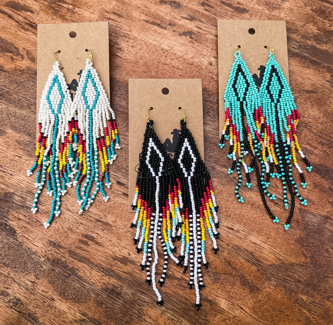 Western Aztec Fringe Tassel Seed Bead Earrings - Etsy