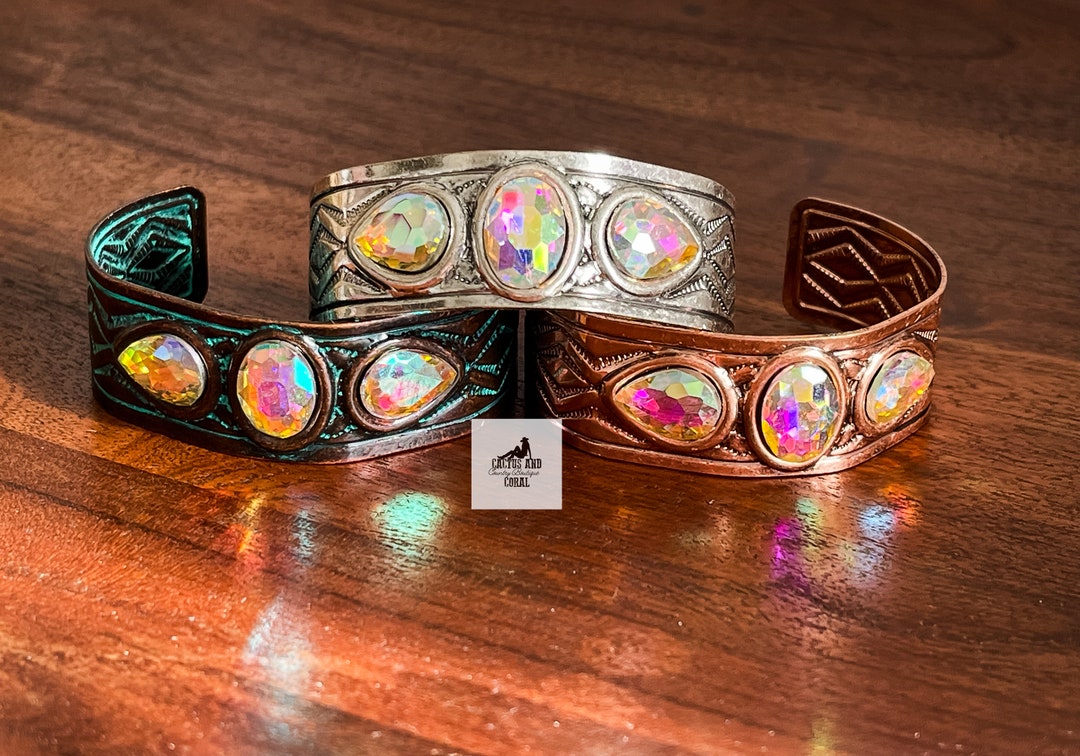 Western Stud Opalescent C Cuff Bracelet, Copper, Silver or Turquoise ...