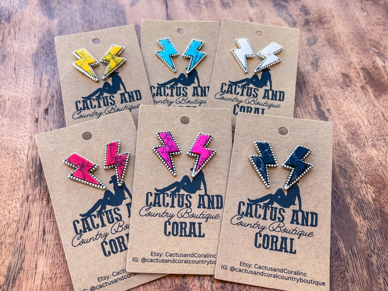 Western Lightning Bolt Stone Stud Earrings - Etsy