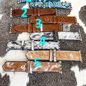 Leather Cowhide Watch Band, Tooled Leather Watch Strap, Western Watch ...
