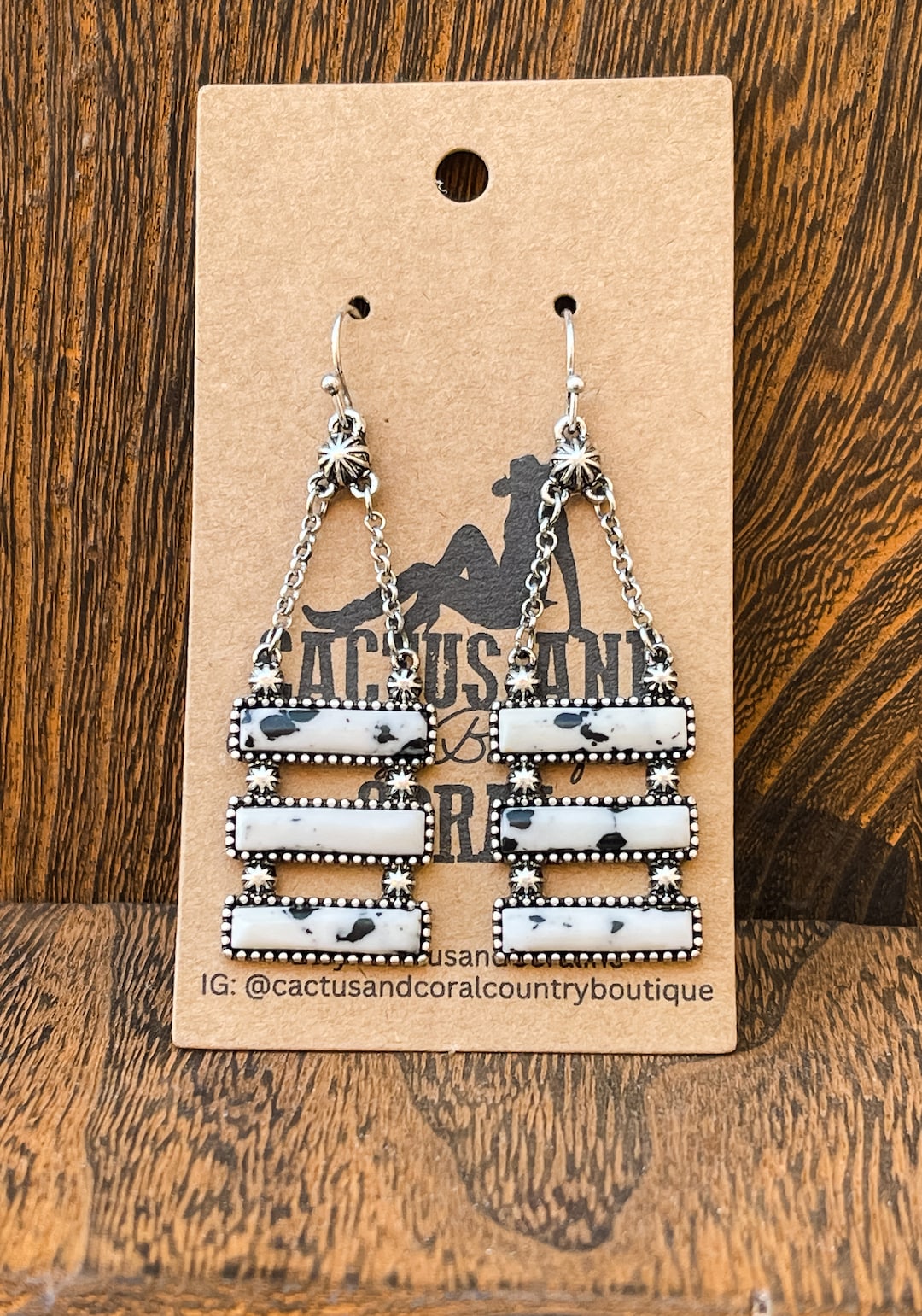 White Buffalo Triple Stone Bar Concho Earrings - Etsy