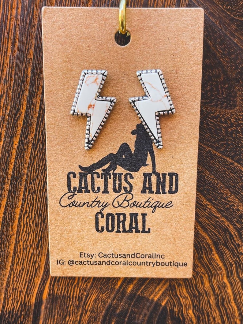 Western Lightning Bolt Stone Stud Earrings - Etsy
