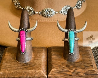 Turquoise and Silver Western Aztec Statement Ring, Adjustable ...