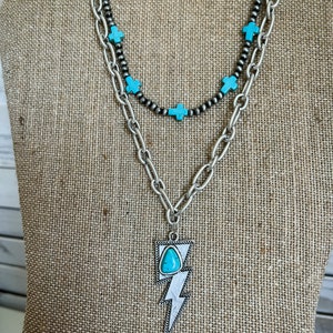 Turquoise Lightning Bolt Necklace, Thunder Strike Necklace, Western ...