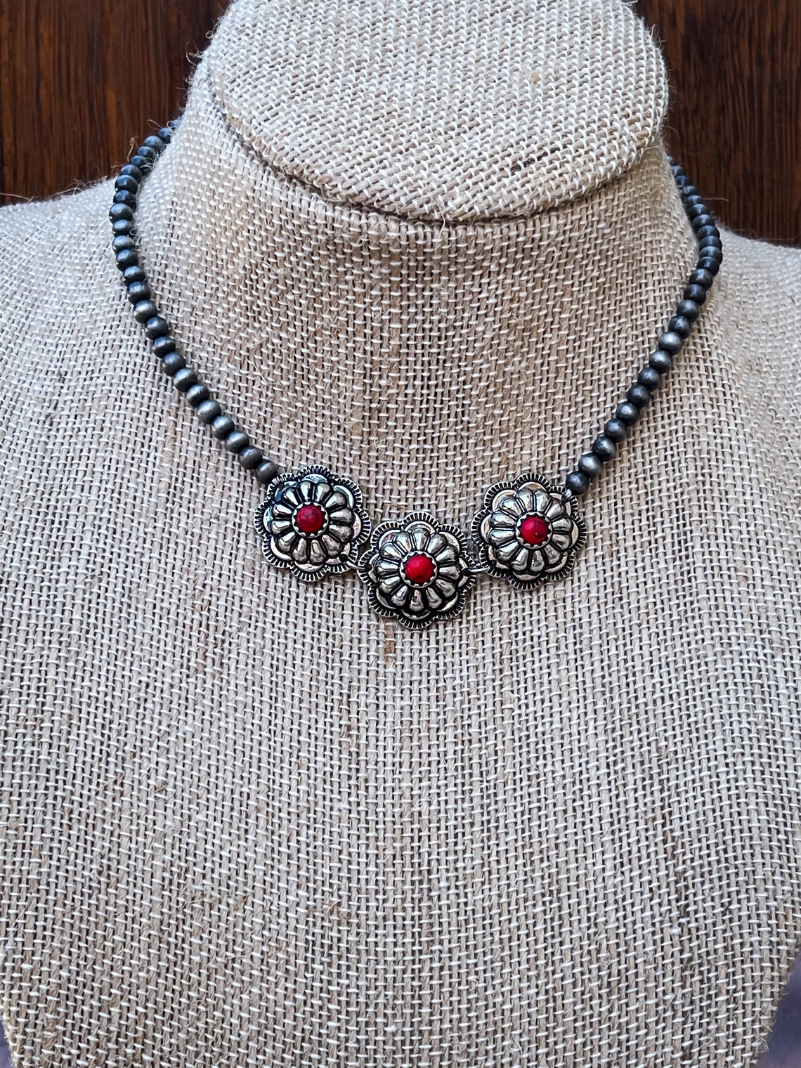 Navajo Pearl Small Concho and Natural Stone Choker | Western Jewelry ...