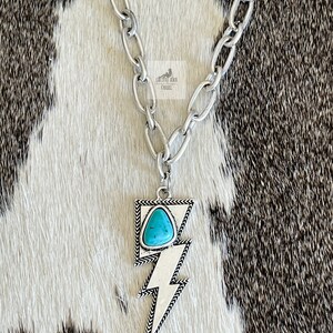 Turquoise Lightning Bolt Necklace, Thunder Strike Necklace, Western ...