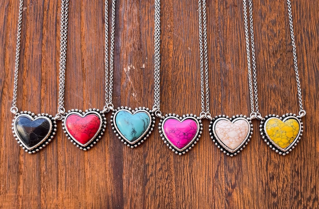 Western Heart Pendant Necklace| Natural Stone Charm | Western Jewelry ...