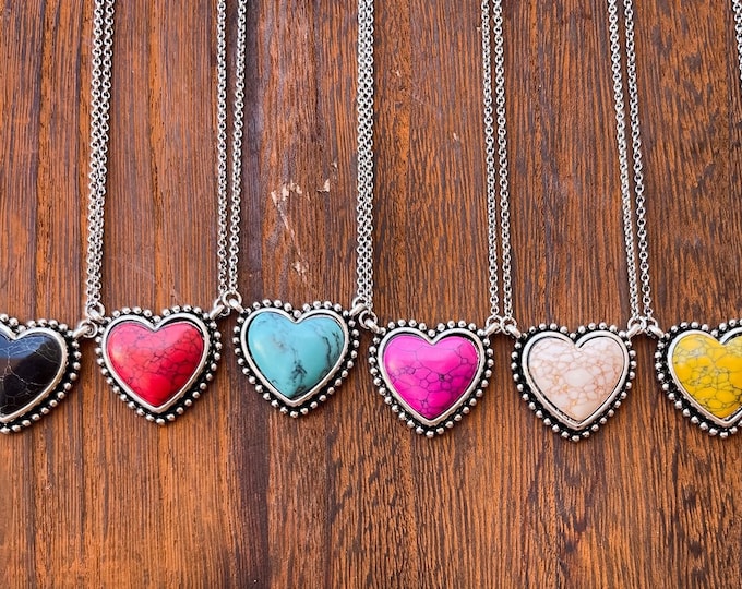 Western Heart Pendant Necklace| Natural Stone Charm | Western Jewelry ...