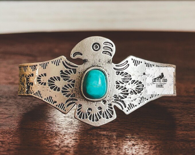 Turquoise Silver Thunderbird Cuff Bracelet, Turquoise and Silver Bird ...