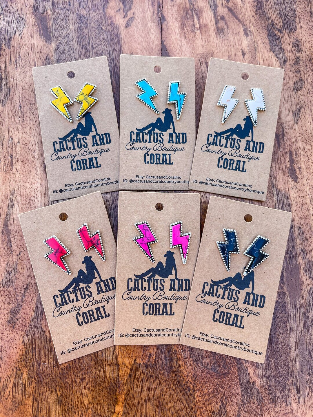 Western Lightning Bolt Stone Stud Earrings - Etsy