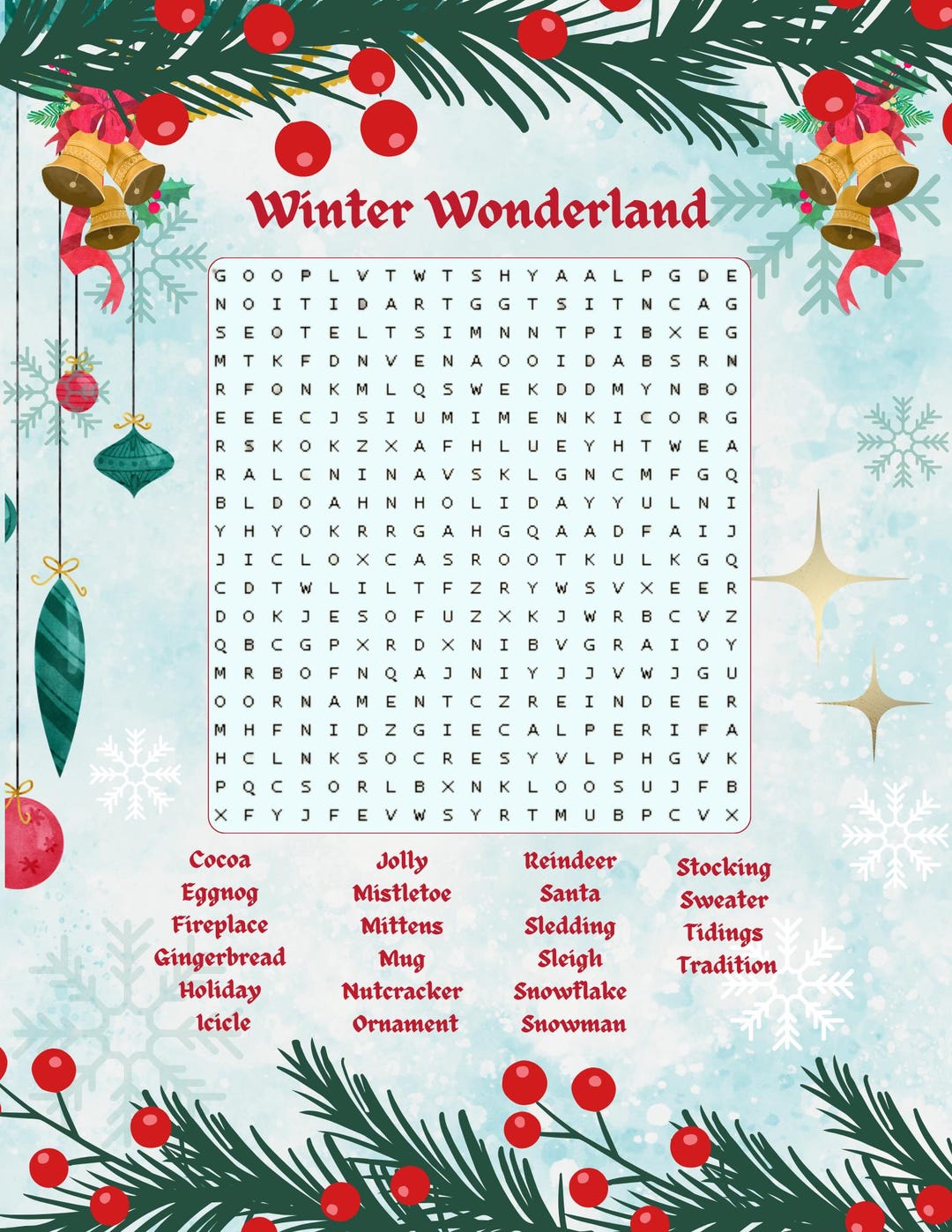 Winter Wonderland Wordsearch - Etsy